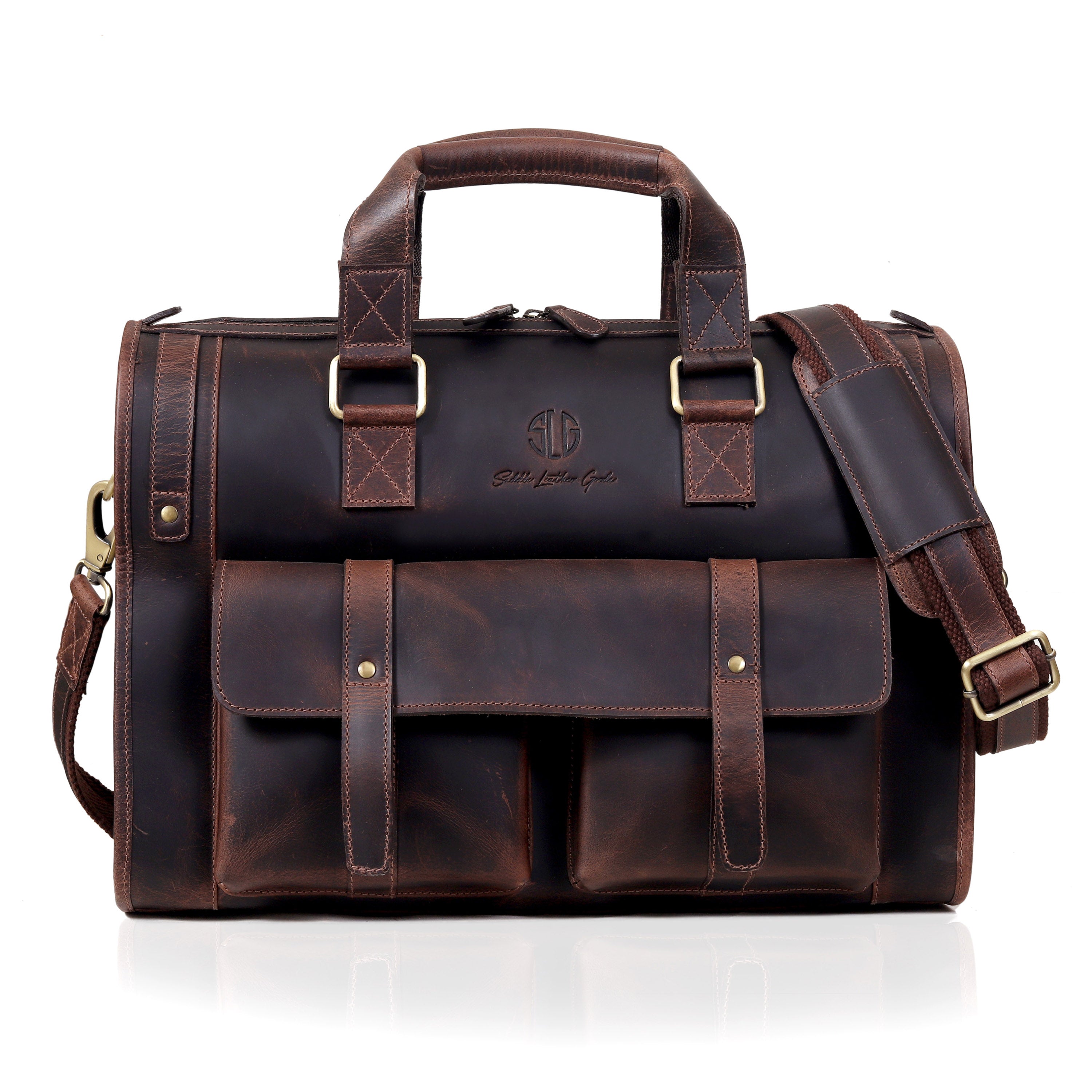 Leather Briefcase | Buffalo Leather Laptop Bag for Men – Saddle Leather ...